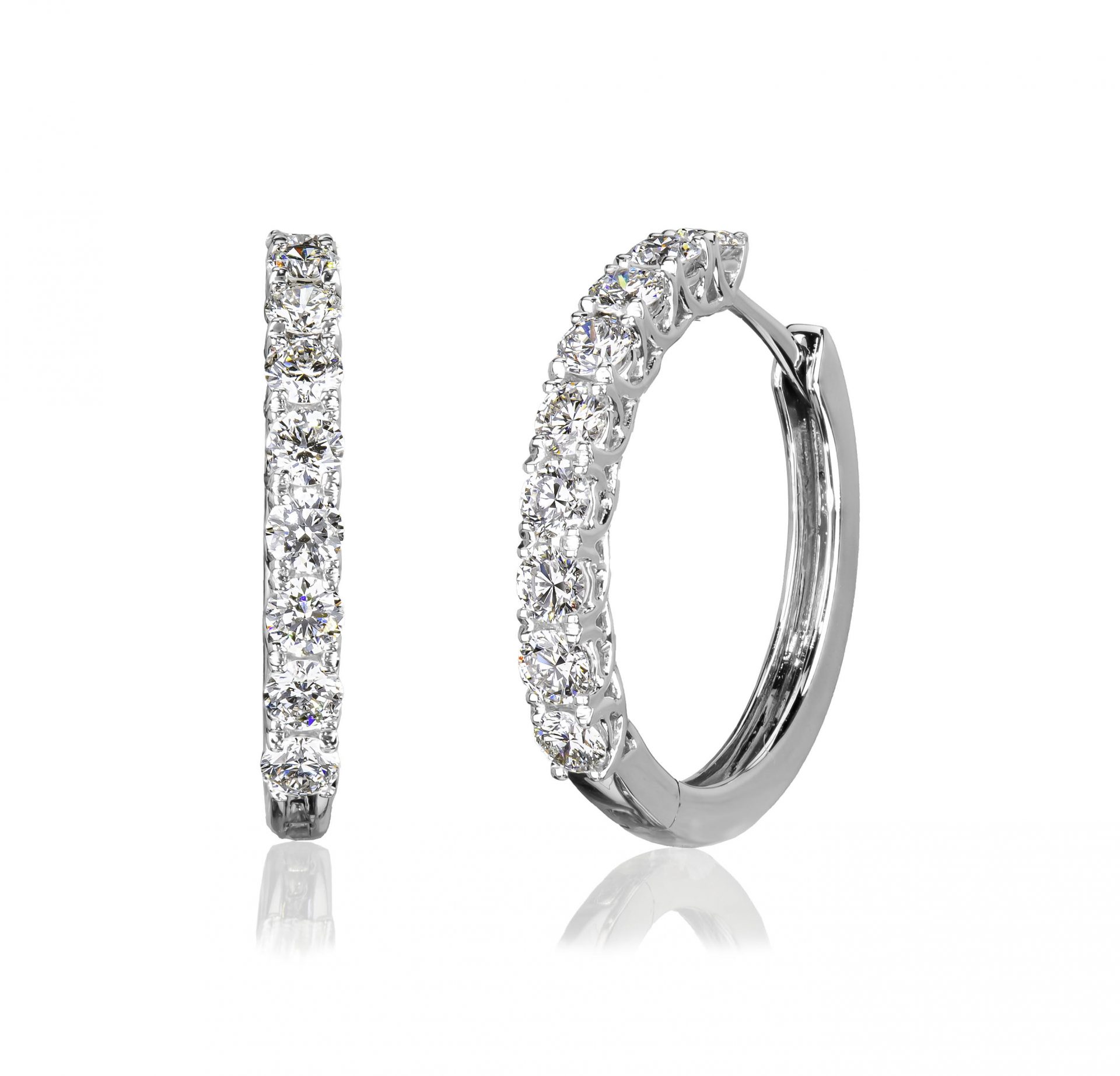 Classic Ideal Cut Diamond Hoop Earrings - White Gold - Holloway Diamonds